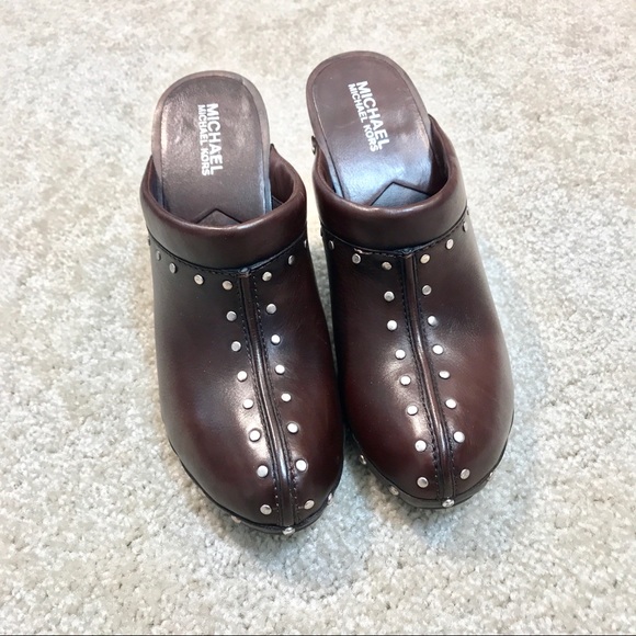 MICHAEL Michael Kors | Shoes | Michael Kors Brown Leather Studded Clogs ...